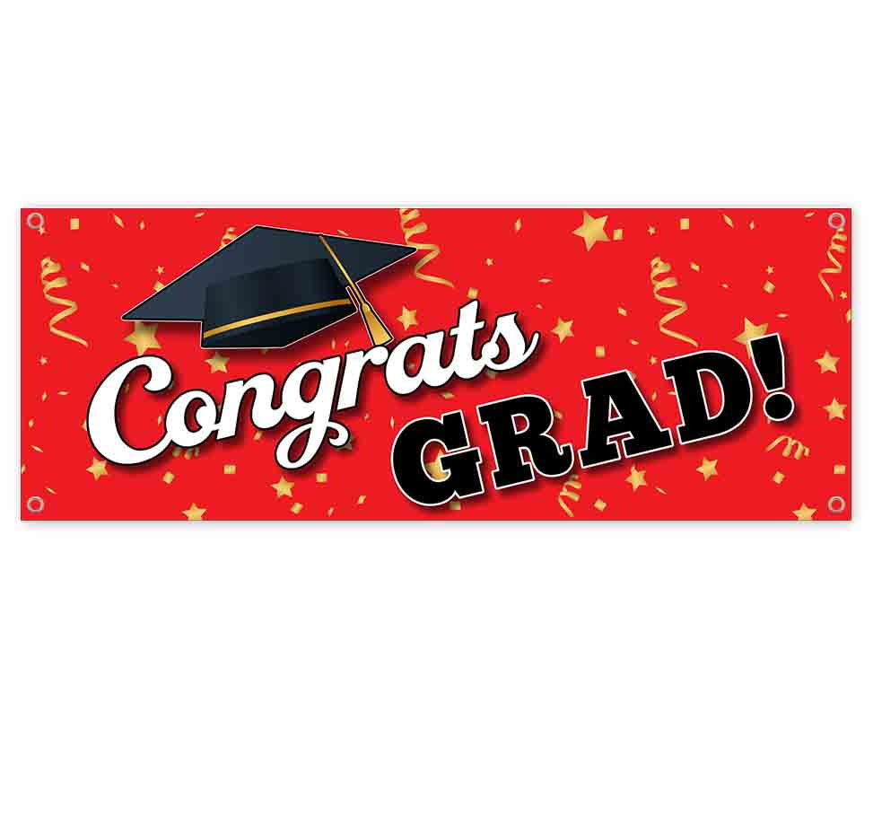 Congrats Grad 13 oz Banner 13 oz Vinyl Banner With Metal Grommets ...