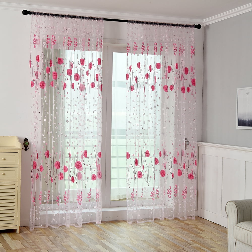 1/2Pcs Window Lace Floral Curtain Panel Drape Voile Tulle Sheer Balcony ...
