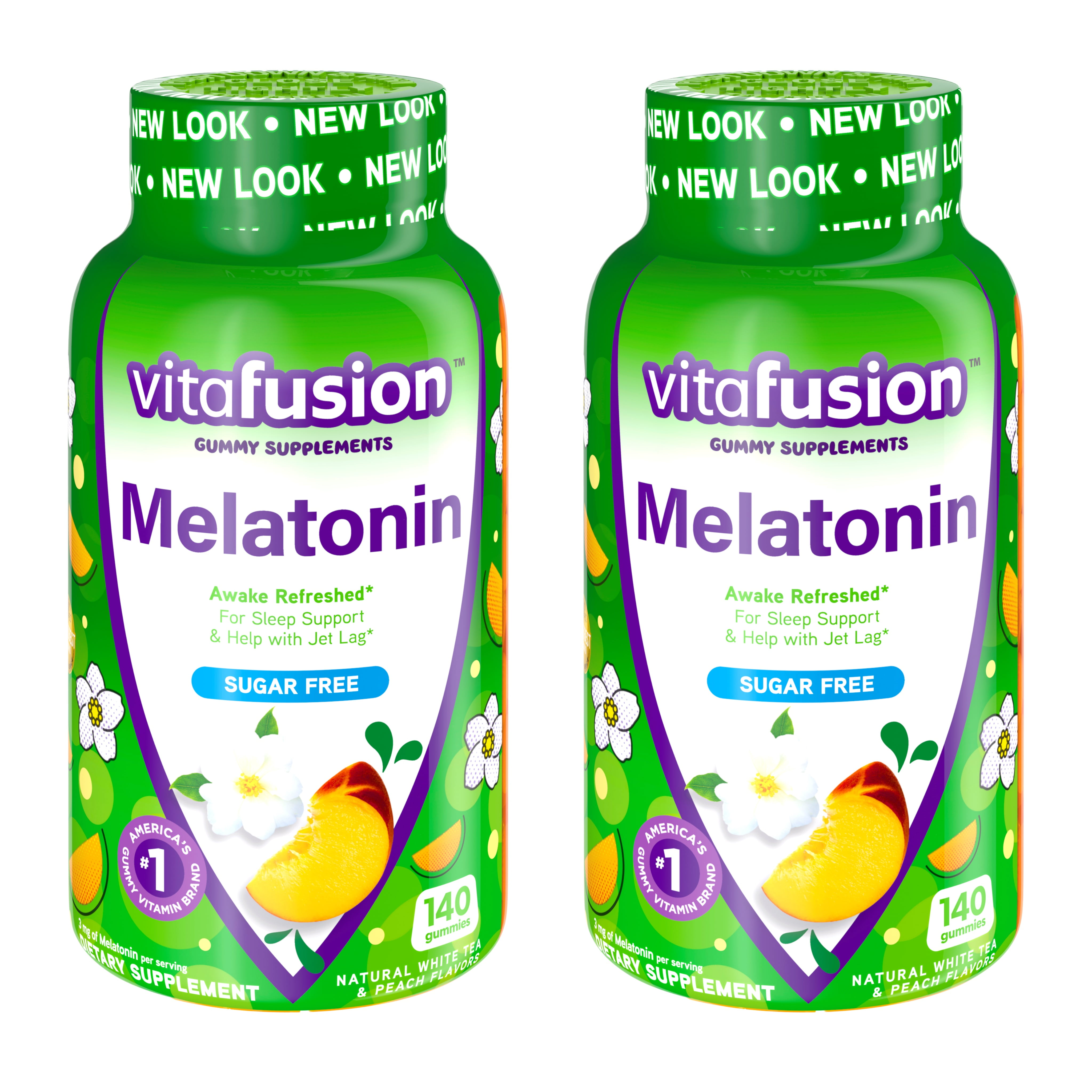2 Pack Vitafusion Melatonin Gummy Supplement 3mg White Tea & Peach 140 ...