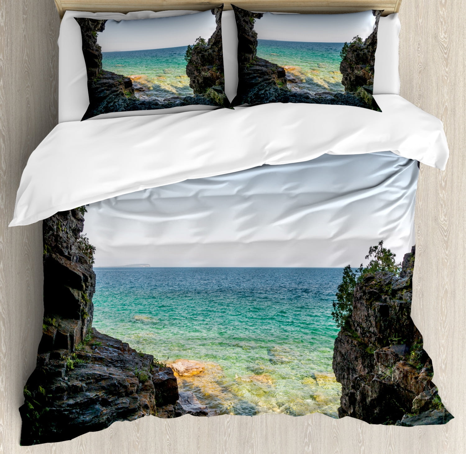 Cyprus Duvet Cover Set King Size, Scenic Landscape View Art Image of ...