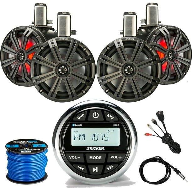 KMC2 Kicker Gauge-Mount Marine-Grade AM/FM Radio Bluetooth Receiver ...