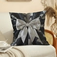 Black and white Damascus pattern close-up with silver bow, pillow cover ...