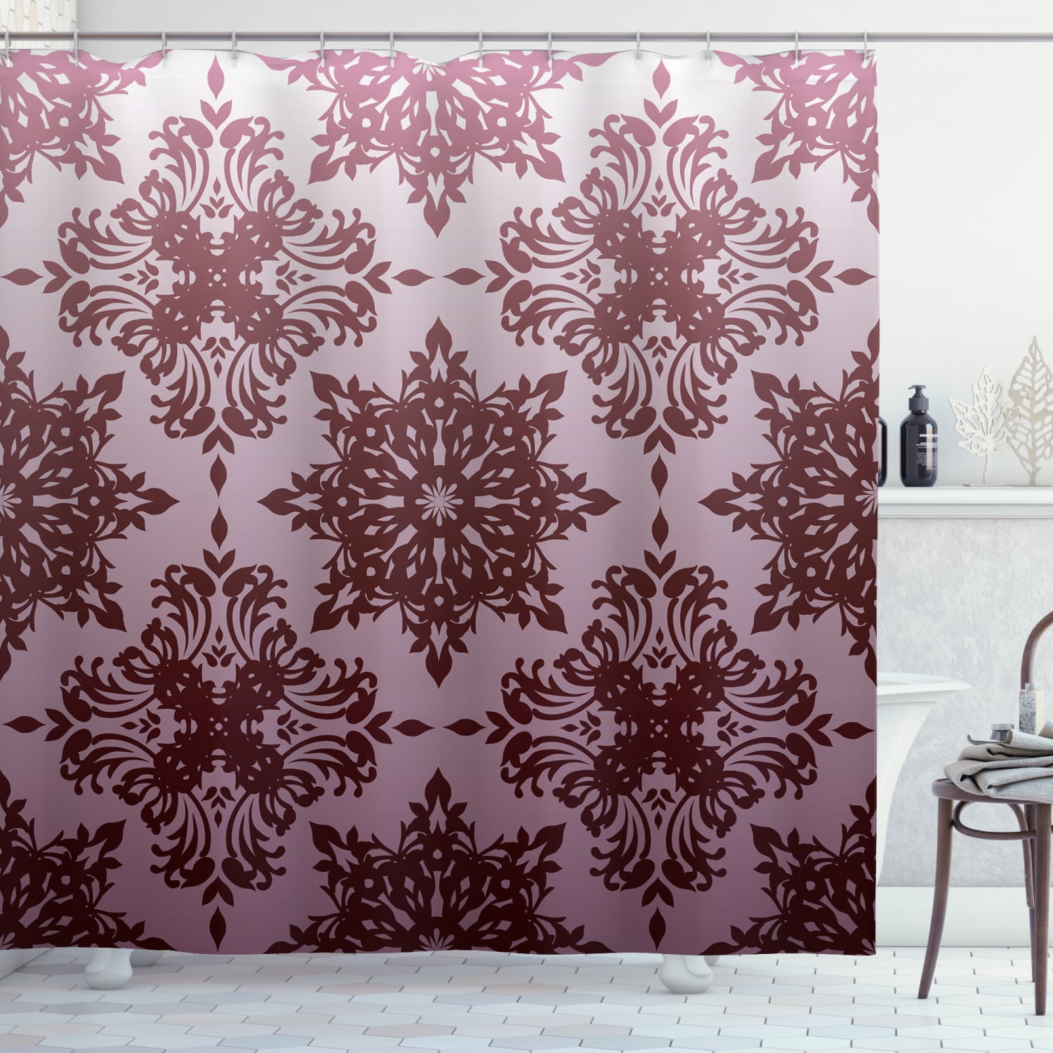 Renaissance Shower Curtain, Damask Vibrant with Swirled Branches in ...