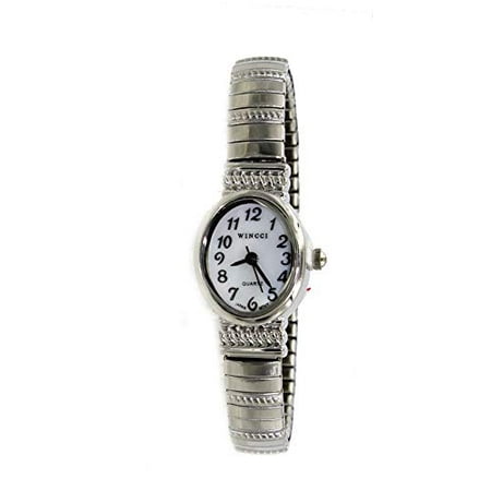 Ladies Classic Dainty Oval Case Stretch Band Watch (Silver) | Walmart ...