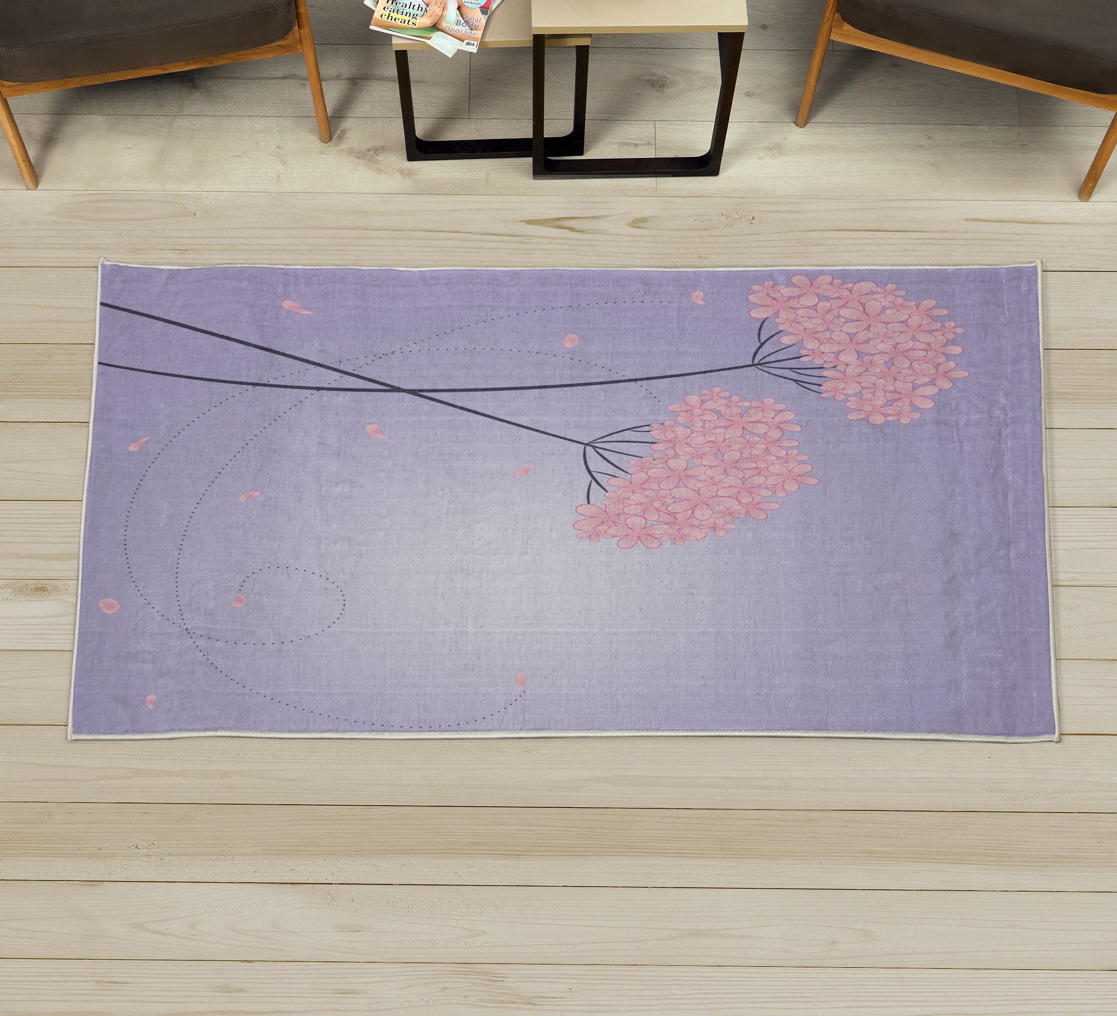 Allium Flower Decorative Rug, Floral Design with Swirl Lines Falling ...