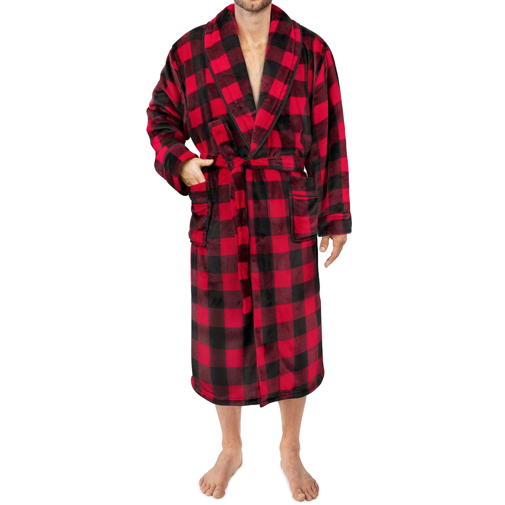 Click here for Pavilia Mens Soft Robe  Plaid Red Warm Flannel Fle... prices