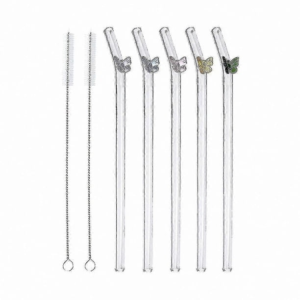 5-Pack Reusable Glass Straws with Colorful Butterfly Design, Shatter ...