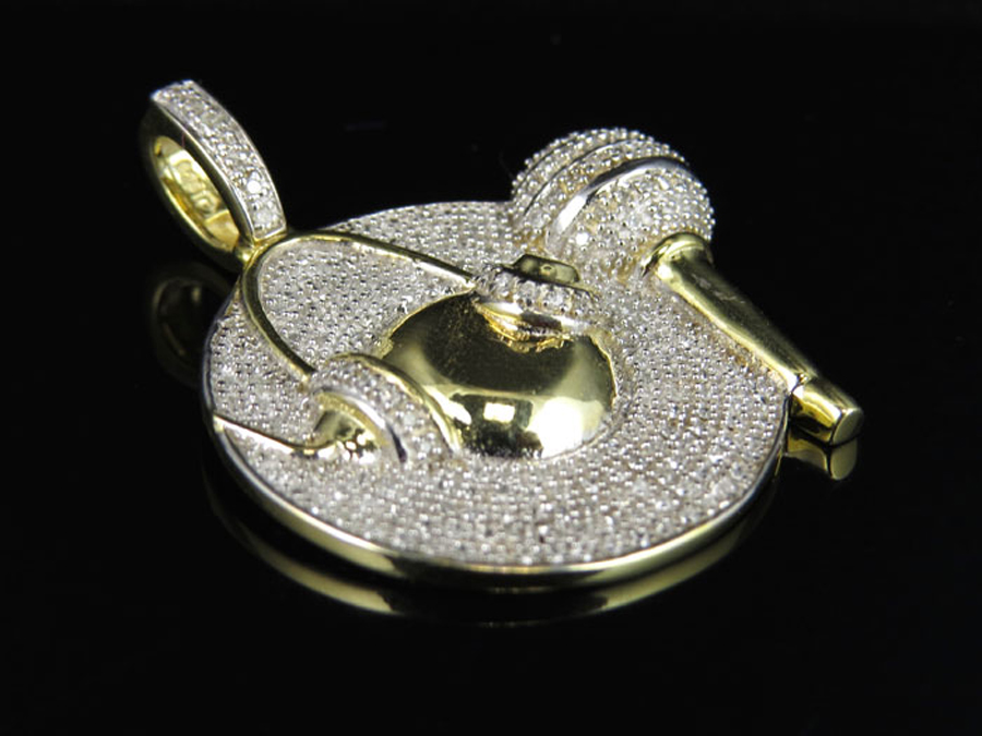 Men's Yellow Gold Finish Real Diamond DJ Headphone Mic Music Charm ...