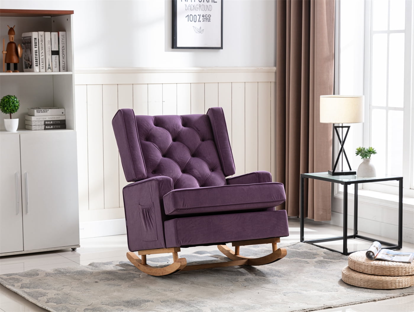 Rocking Chair, Modern Fabric Upholstered Accent Arm Chair with High ...