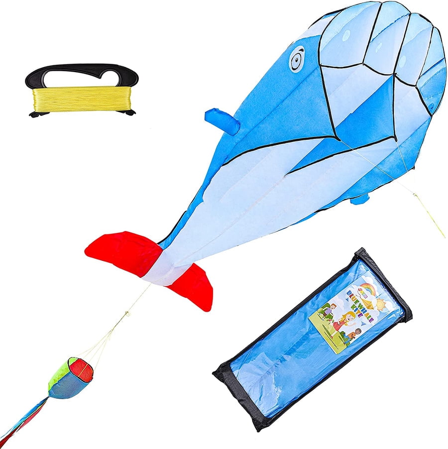 JOYIN Blue Large Dolphin Kite with Huge Frameless Soft Parafoil Giant ...