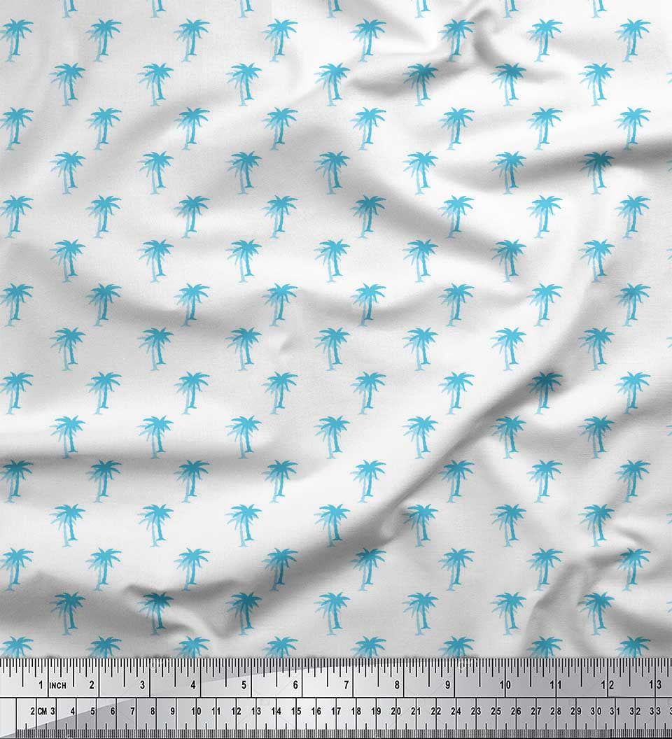 Soimoi Blue Velvet Fabric Palm Tree Print Fabric by the Yard 58 Inch ...
