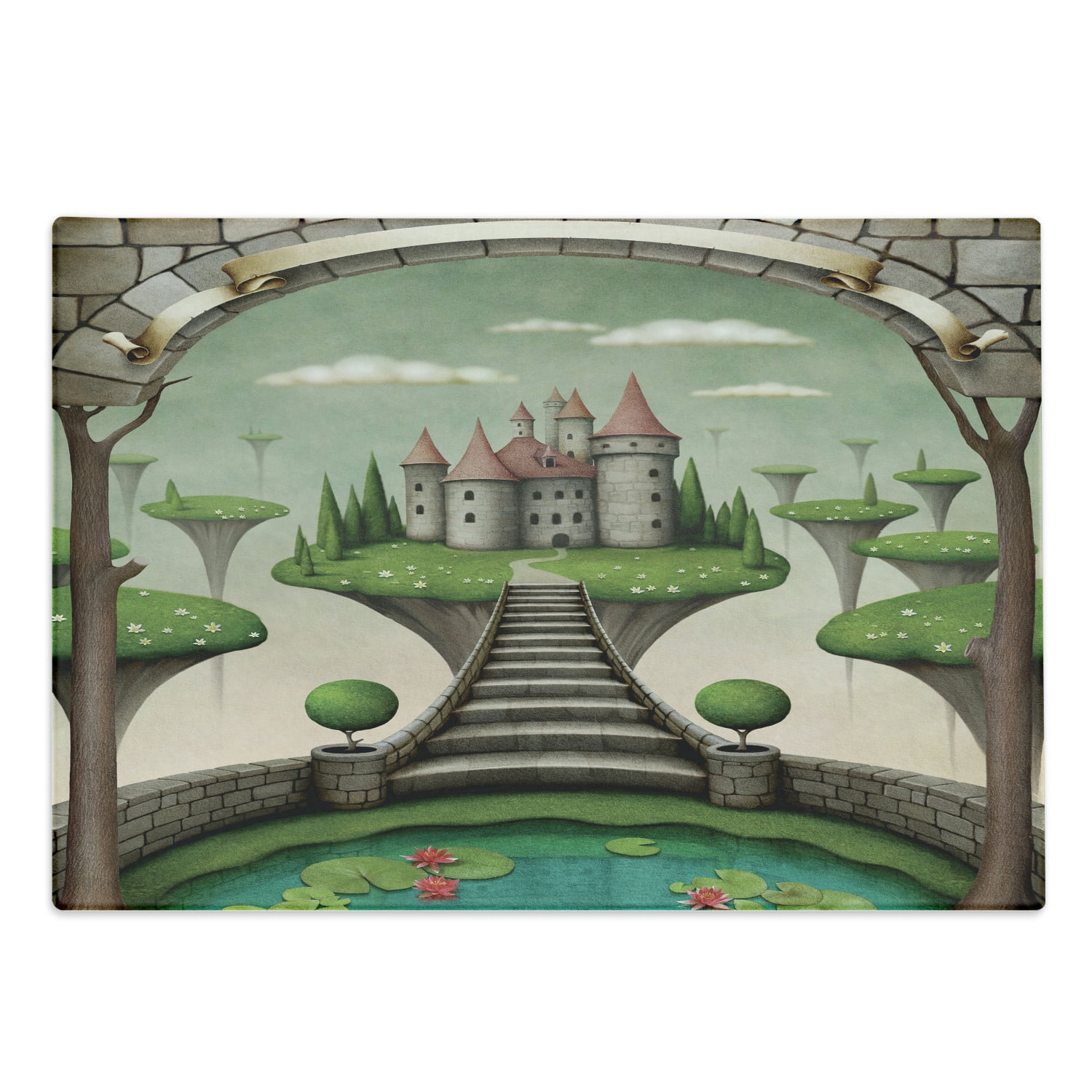 Mural Cutting Board, Boho Castle on Hanging Meadows and Tiny Water Pond ...