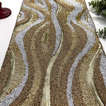 Handmade table runner, colourful maple leaf bead runner, 13x36inch ...