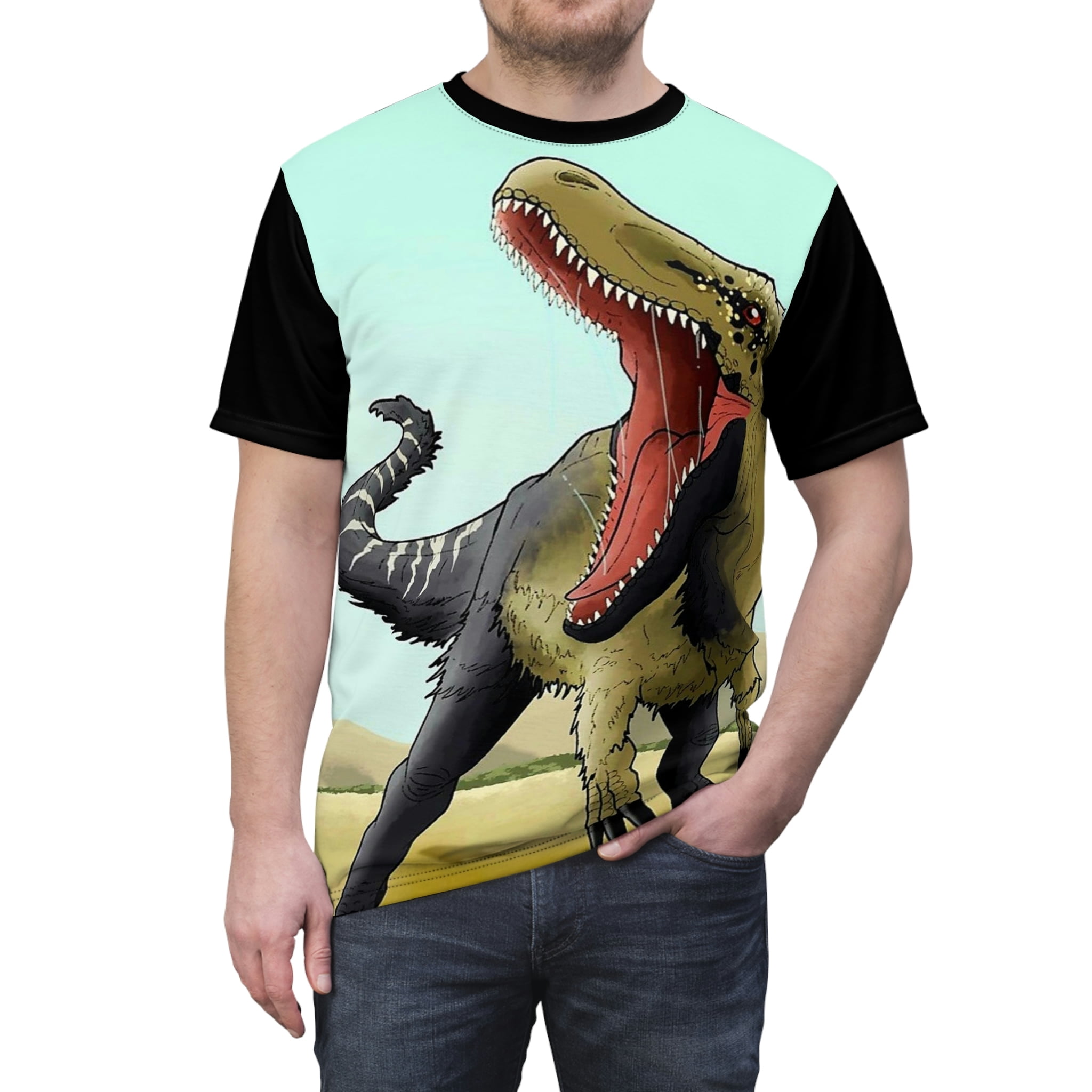 Angry Dinosaur Screamer Abstract Printed Unisex AOP Cut & Sew Tee ...