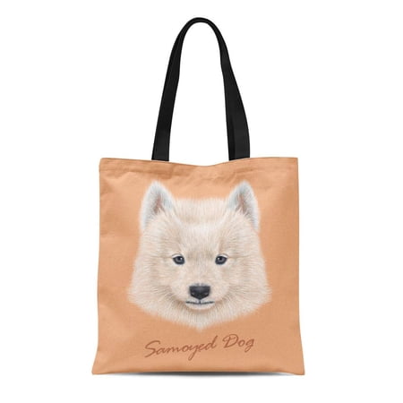 HATIART Canvas Tote Bag Portrait of Samoyed Dog Cute Face Puppy on ...