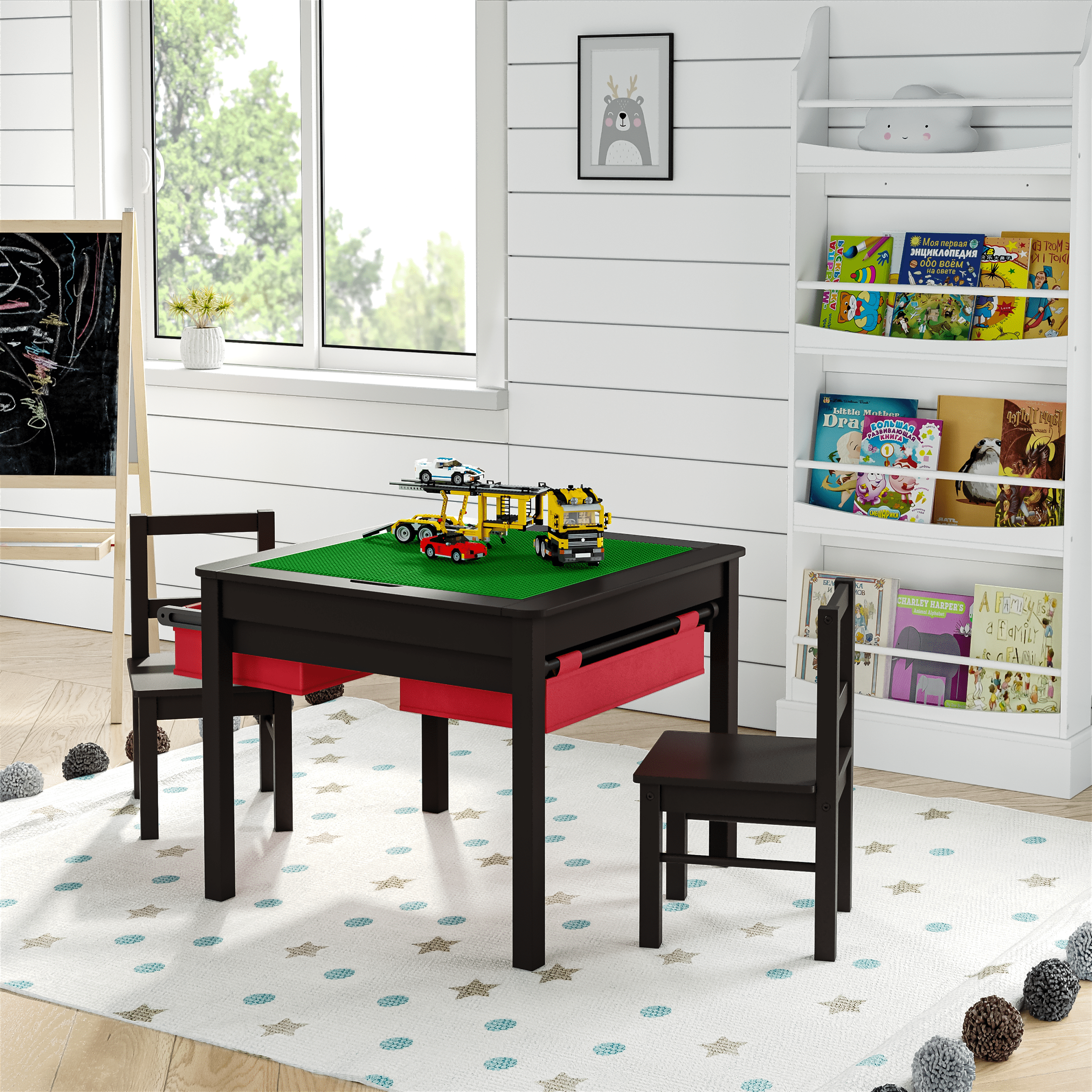UTEX 2 in 1 Children s Wooden Activity Table Chairs Set Toddler Toys Built In Storage White Walmart
