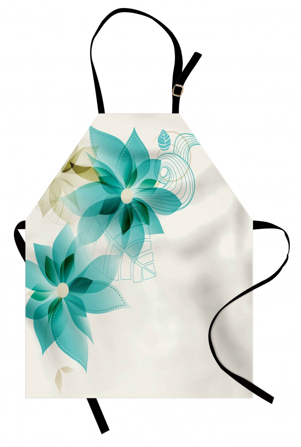 Teal Apron Vintage Inspired Floral Design with Abstract Vibrant Colored ...
