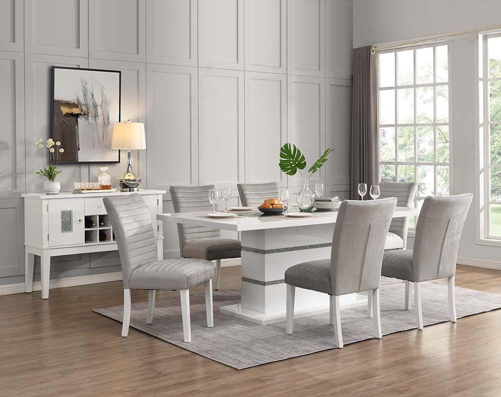 Modern Gray & White Dining Table + 6x Chairs by Acme Elizaveta DN00814 ...