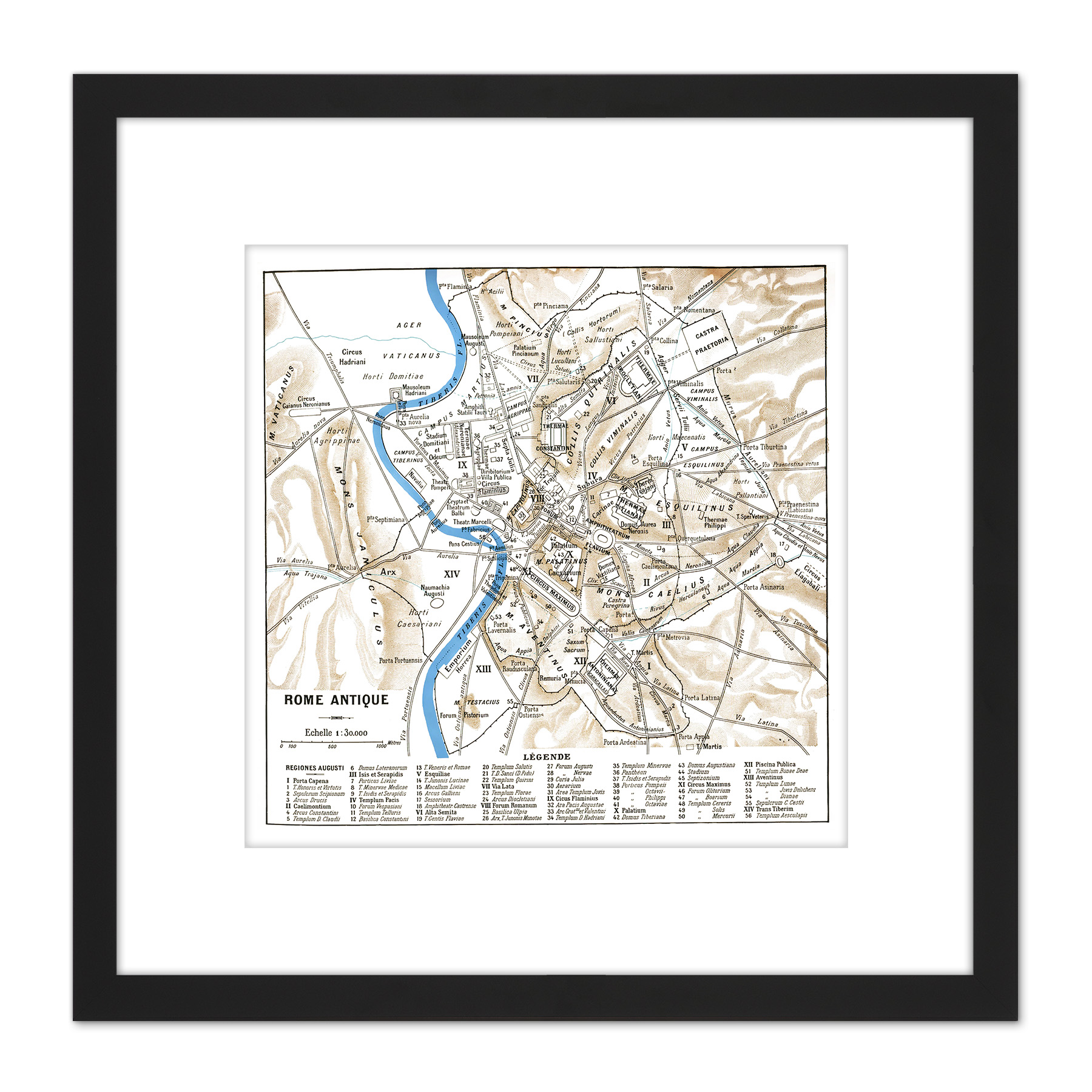 Map Antique Historic 1870 Ancient Rome City Plan Replica 8X8 Inch ...