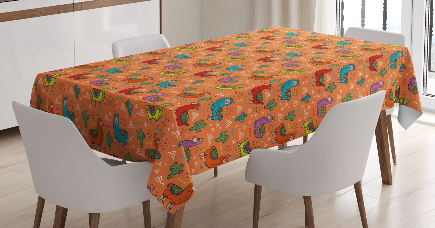 Ambesonne Cactus Tablecloth Rectangular Table Cover, Colorful Alpacas ...