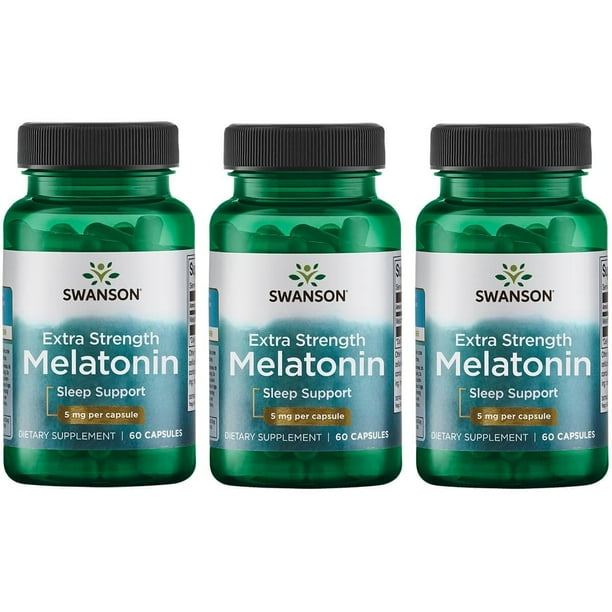 Swanson Extra Strength Melatonin - 100% Drug Free 5 mg 60 Caps 3 Pack ...