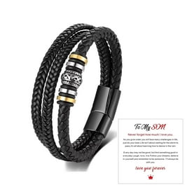 Metro Jewelry 8.5 Inches Long Beige Cord Wrapped Bracelet for Men with Thin Smooth Dual Band Genuine Leather 6 mm Wide Specialty Lock Walmart