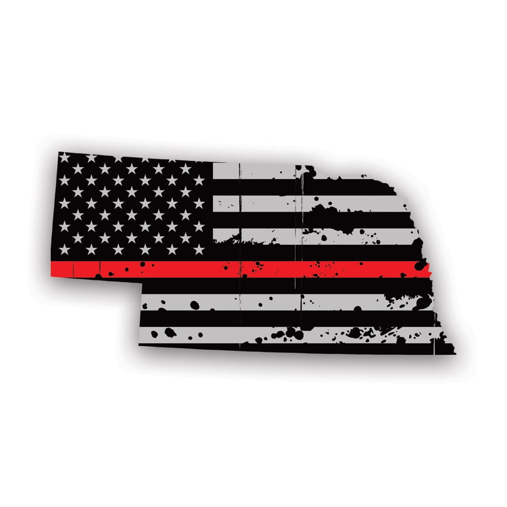 Distressed Nebraska State Shaped Subdued US Flag Thin Red Line Sticker ...