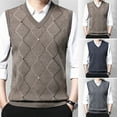comerut Men Knitted Vest Autumn Winter V Neck Geometric Rhombus Solid ...