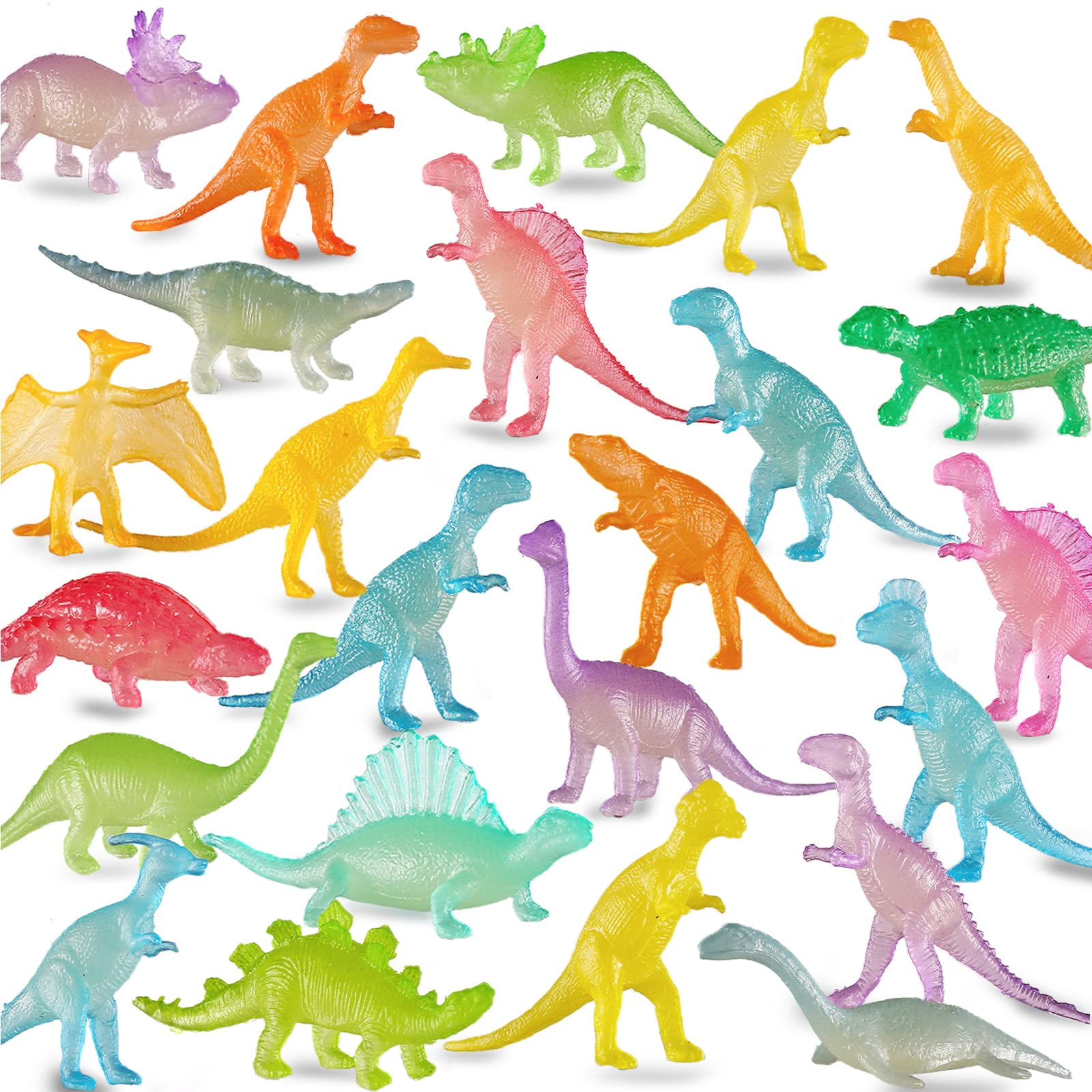 96 Pack Glow in Dark Mini Dinosaur Bulk Toy Set, Dinosaur Party Favors ...