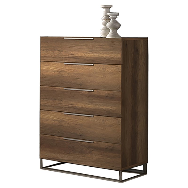 Modrest Lorenzo 5-Drawer Modern Wood Laminate Chest in Walnut/Light Oak ...