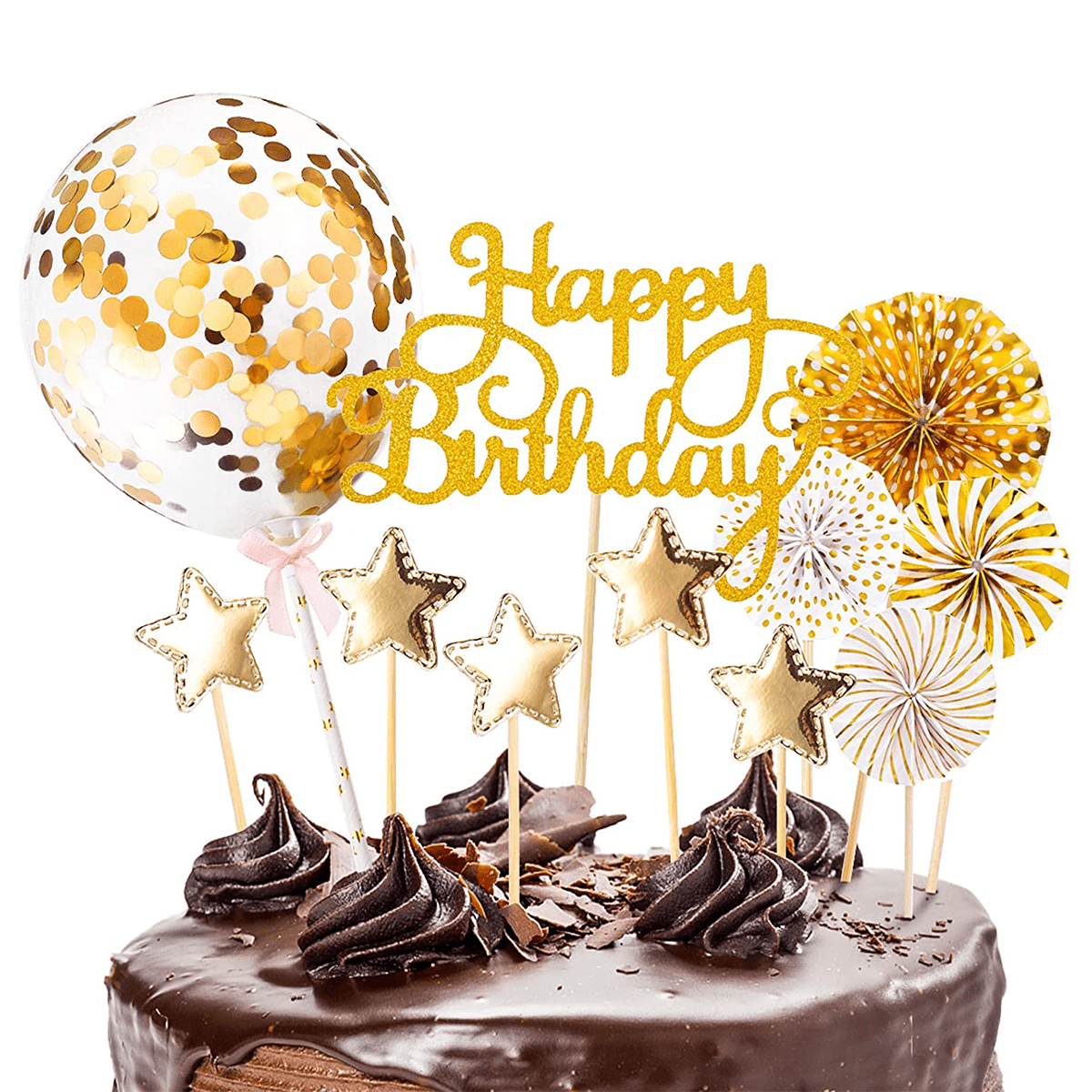 Click here for Chlua 20 Piece Gold Happy Birthday Cake Topper Bir... prices