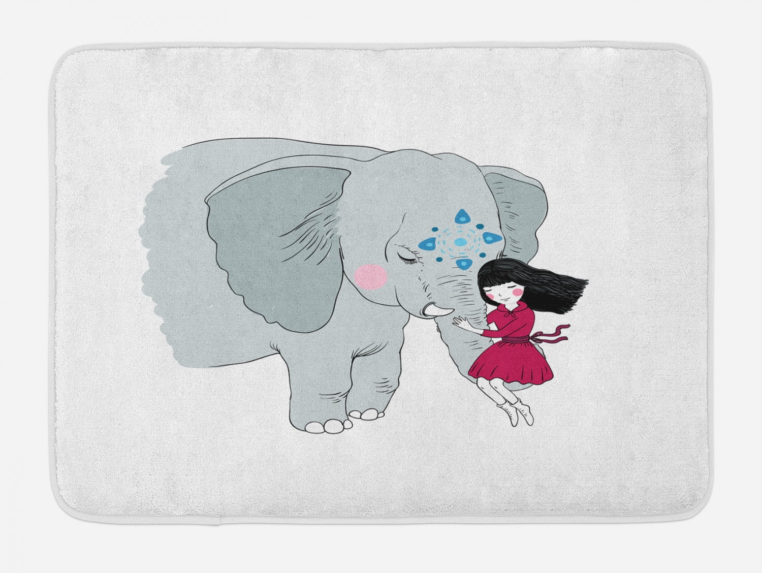 Elephant Bath Mat, Little Girl Sitting on the Trunk of an Elephant with ...