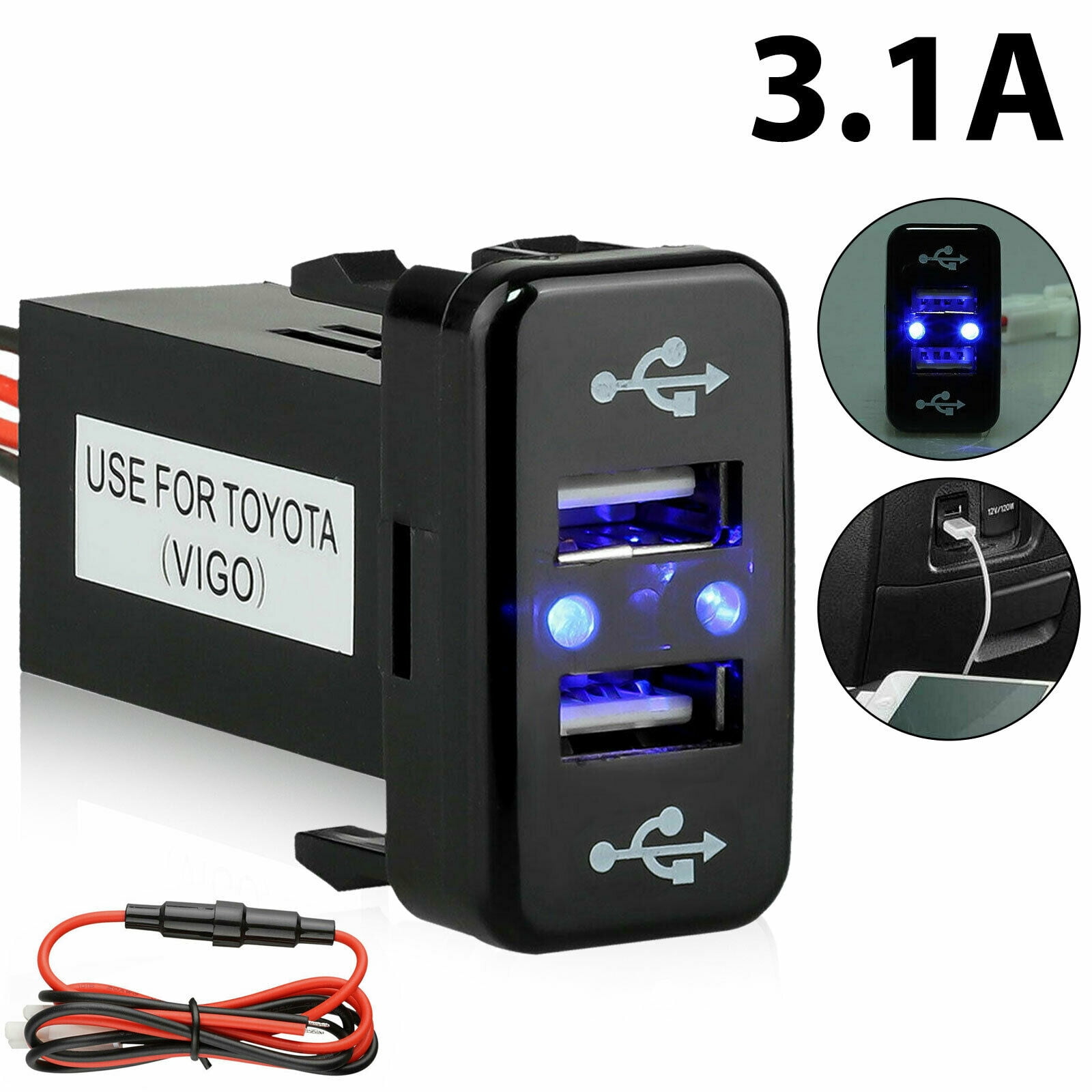 12V 3.1A Car Charger Adapter For Toyota Dual USB Port Charging For FJ ...