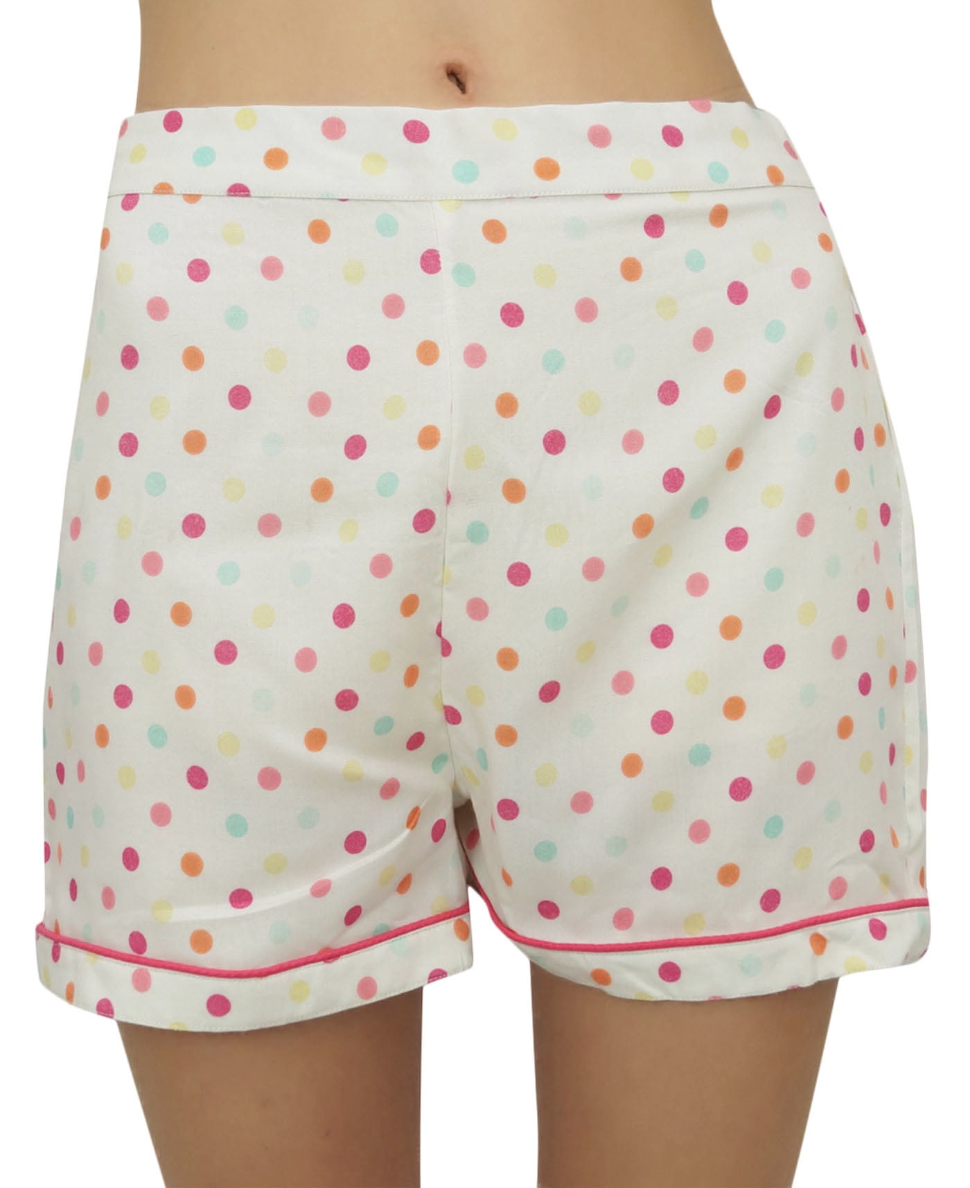 Bimba Womens Off White Pajama Set Sleepwear Short Nightwear Polka Dot ...