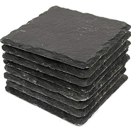 Slate Coasters Set of 8 Pack - 4 Inch Square Slab in Dark Gray or Black ...