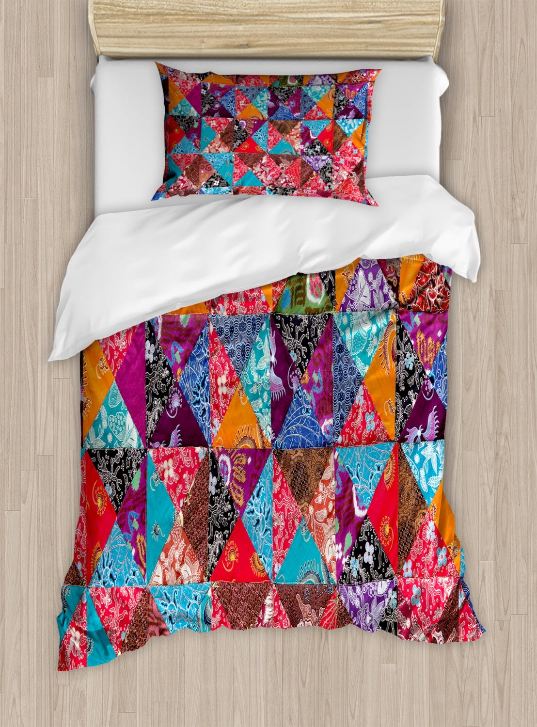 Balinese Twin Size Duvet Cover Set, Colorful Cultural Asian Pattern in ...