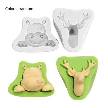 Techinal 2Pcs 3D Christmas Hippo and Elk Mold Silicone Cartoon Deer ...