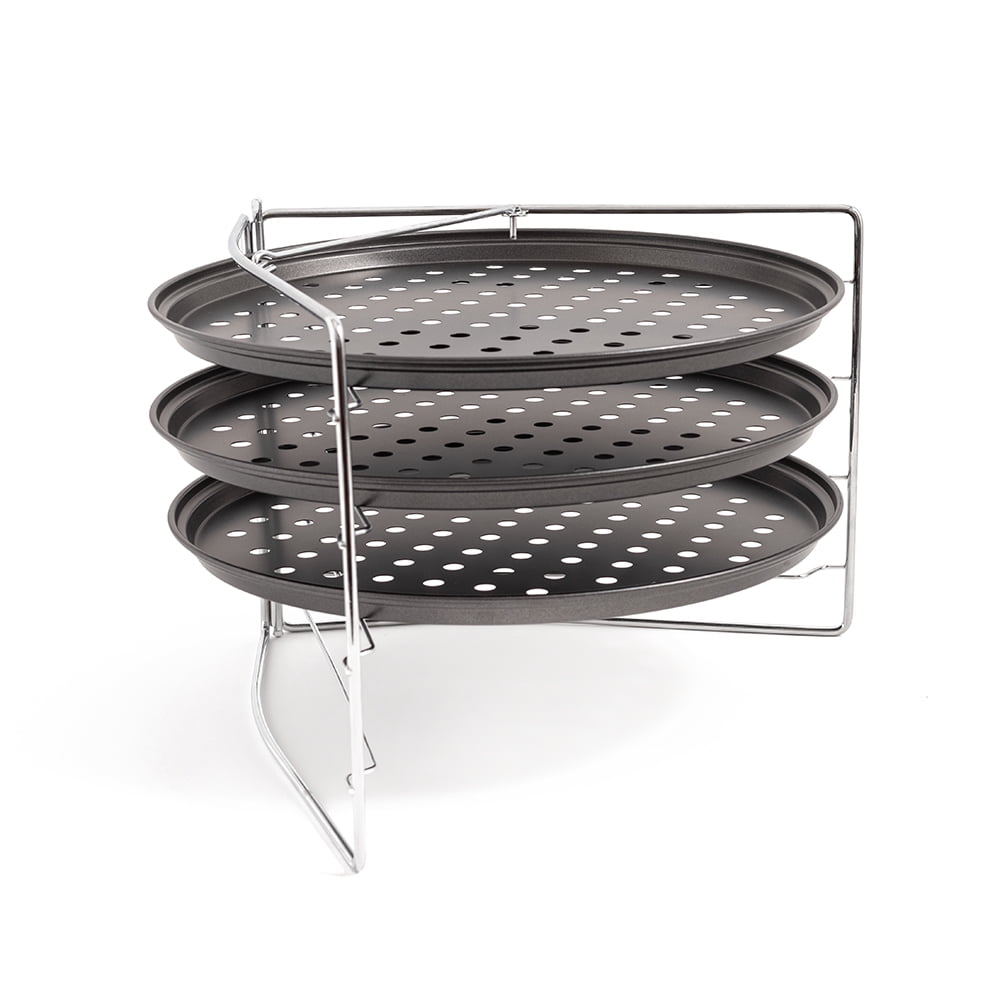 Chef Pomodoro Pizza Baking Set with 3 Pizza Pans 11" and Pizza Rack ...