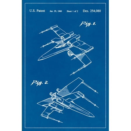 Star Wars X-Wing Fighter Blueprint Art Poster - Walmart.com