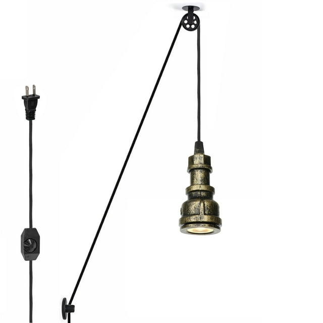 Kiven Plug in Industrial Pendant Light, Pulley Hanging Light 15FT Plug ...