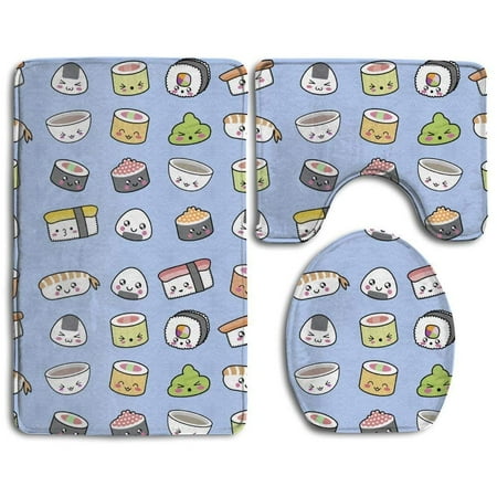 JSDART Happy Kawaii Sushi 3 Piece Bathroom Rugs Set Bath Rug Contour ...