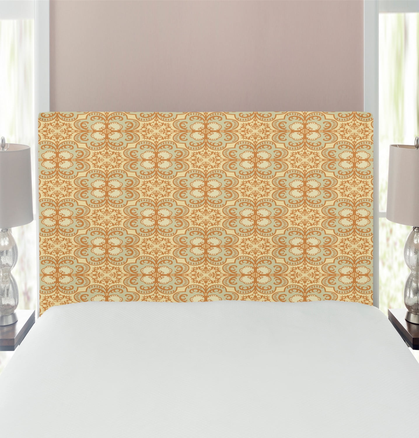 Beige Headboard, Mosaic Linked Big Macro Floral Damask Patterns Vintage ...