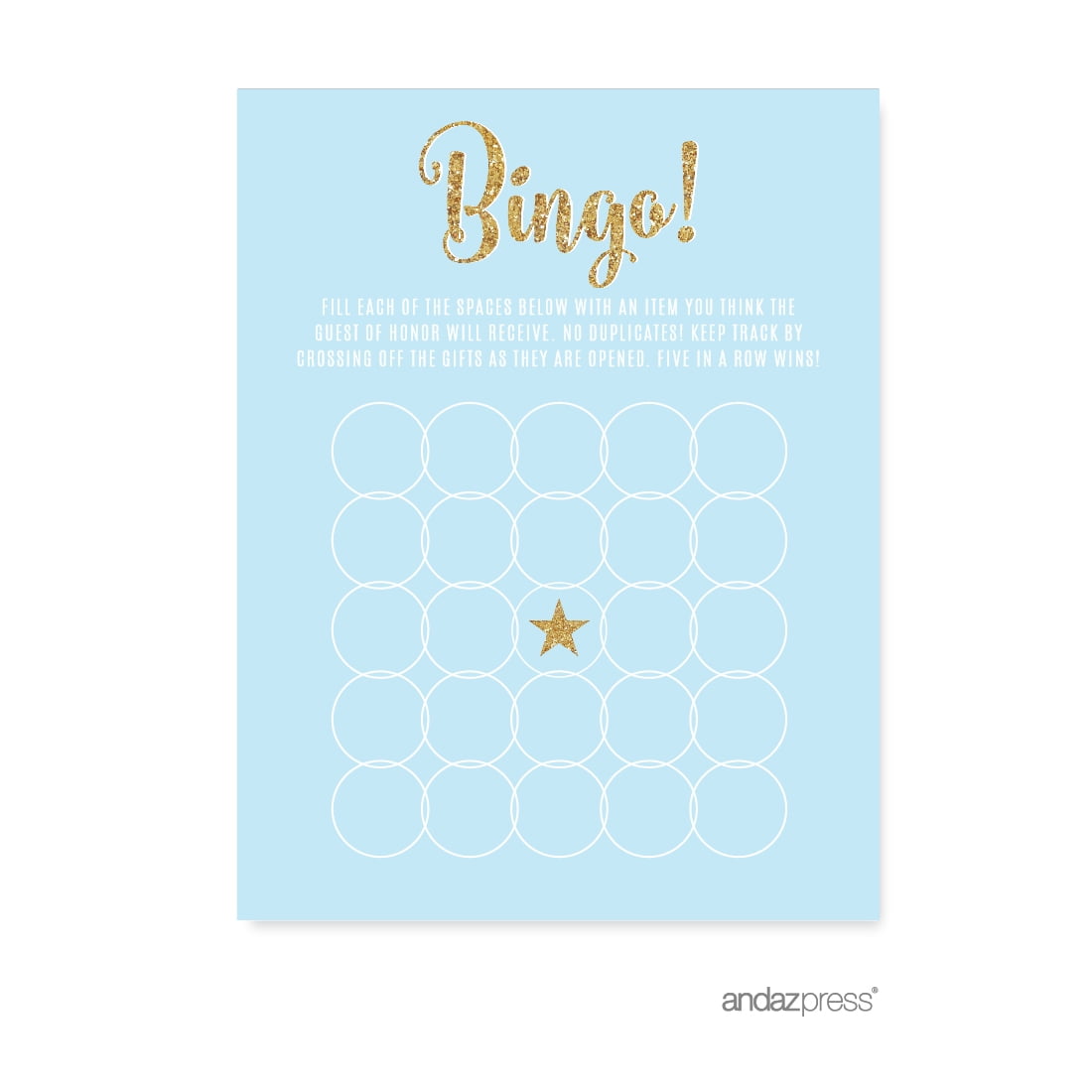 Signature Baby Blue, White, Gold Glittering Party, Bingo Game Activity ...