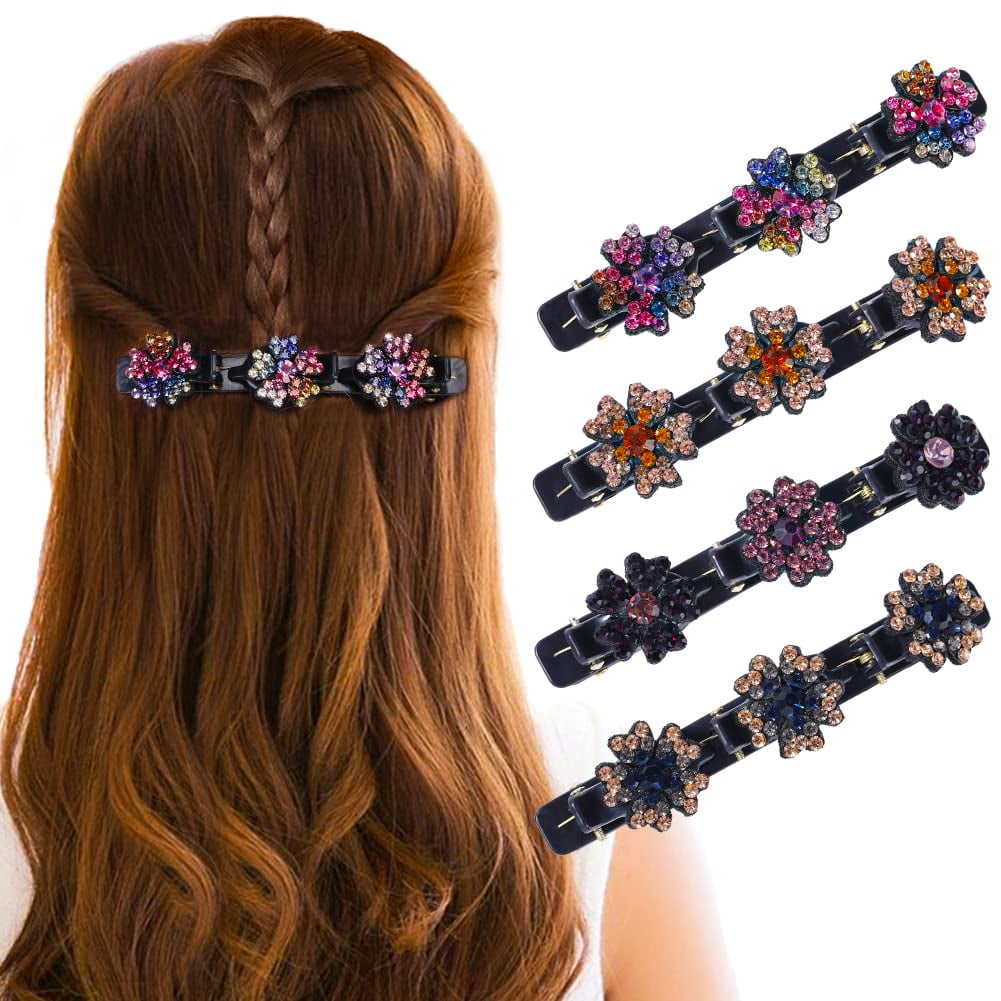 Sparkling Crystal Stone Braided Hair Clips for Women, 4PCS Braided Hair ...