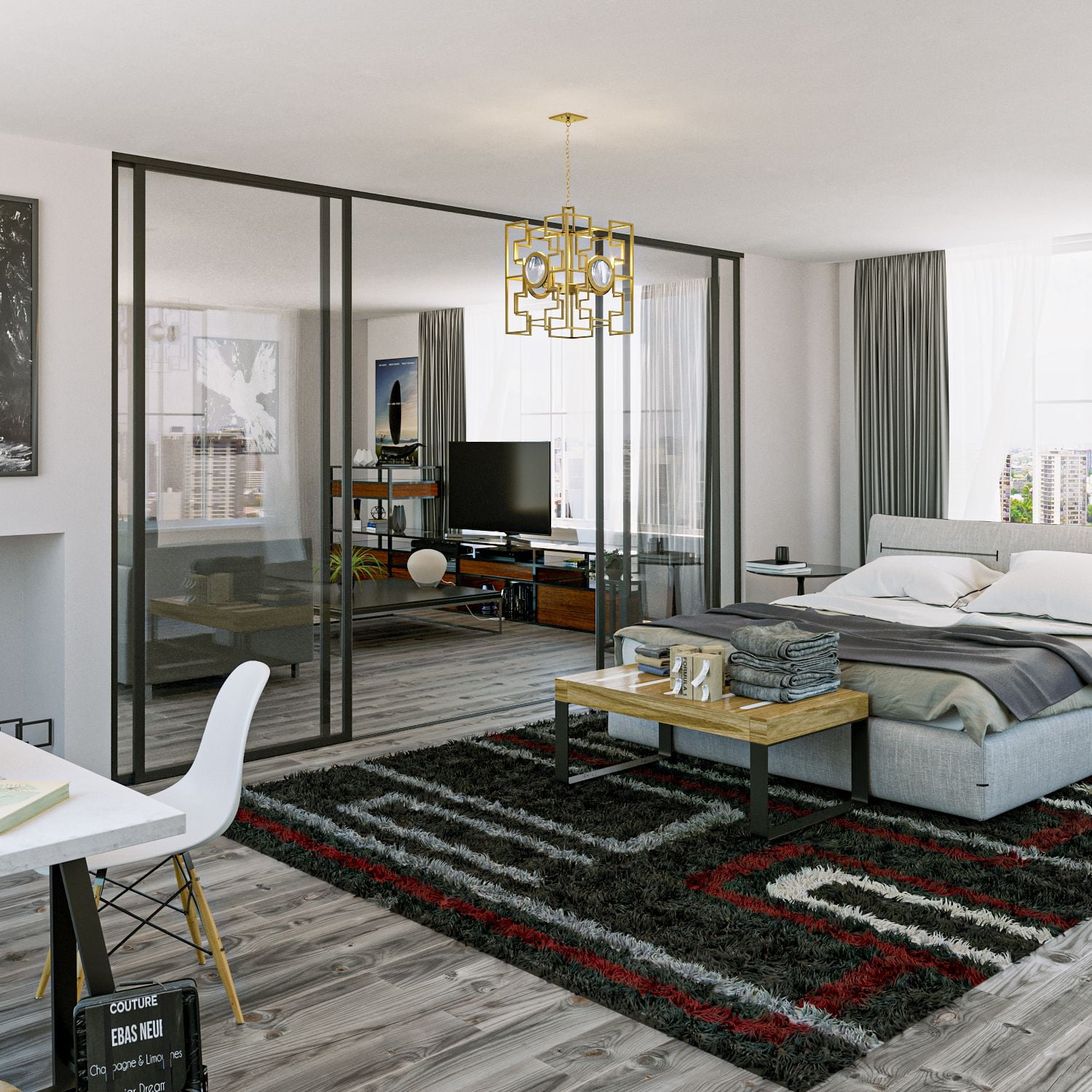 4 Panel Room Dividers Glass Doors 160 x 96 Inches ( 4-40" Panels ...