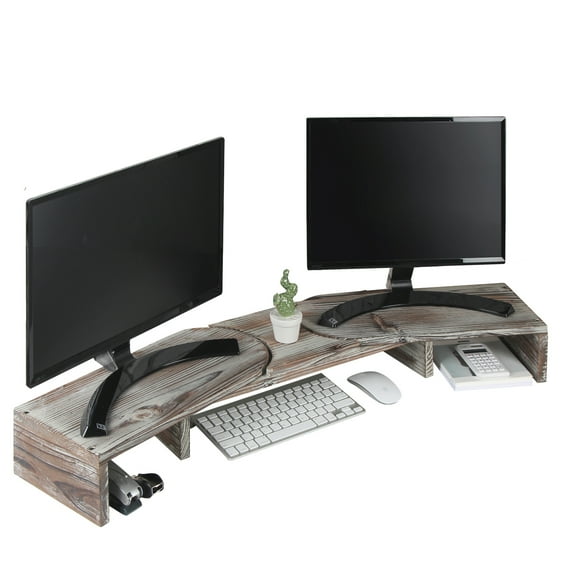 J JACKCUBE DESIGN Rustic Wood Dual Monitor Stand with Adjustable Angle ...