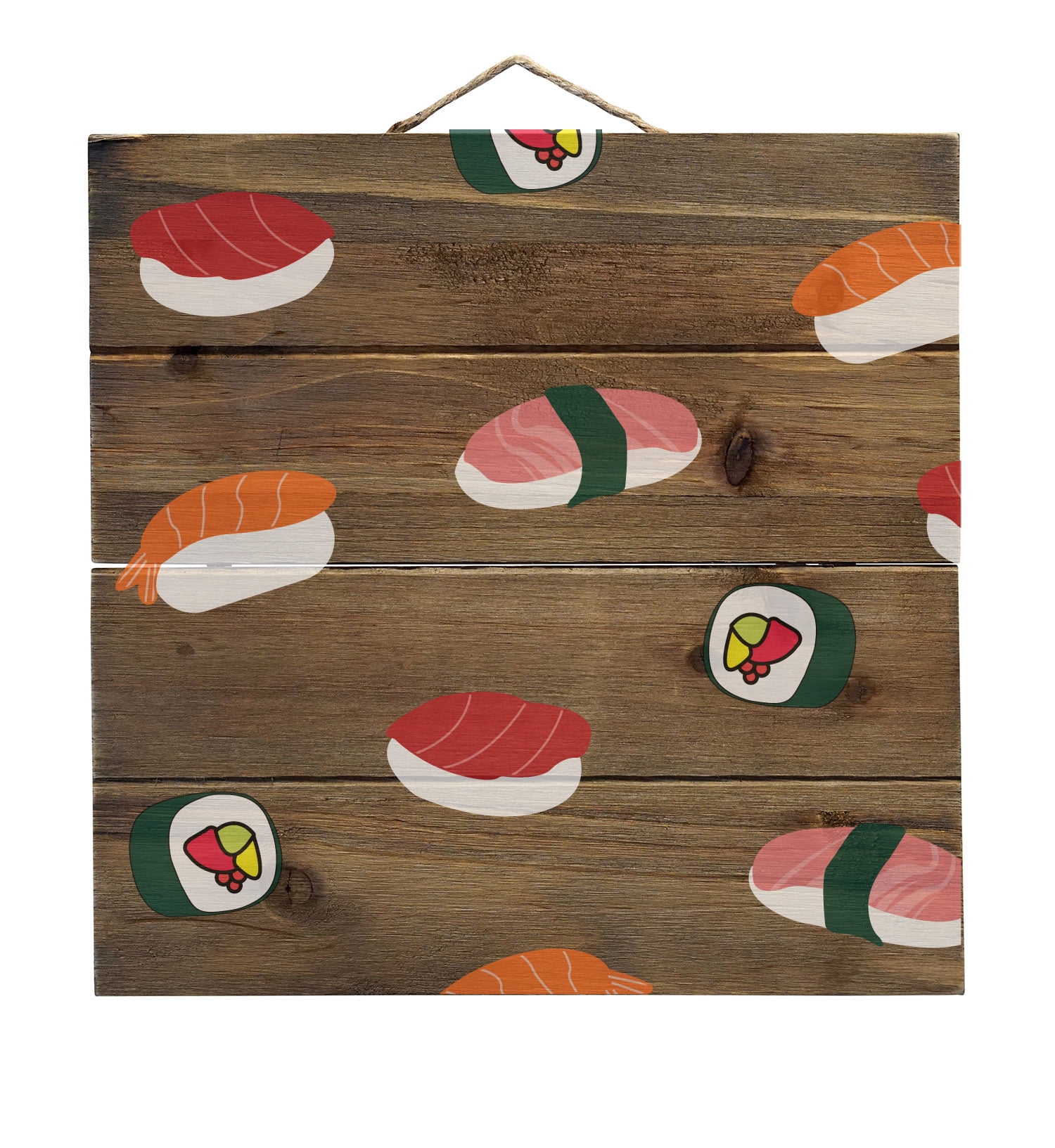 Cartoon Sushi - Decorative REAL WOOD Wall Art - Faux Pallet Look ...