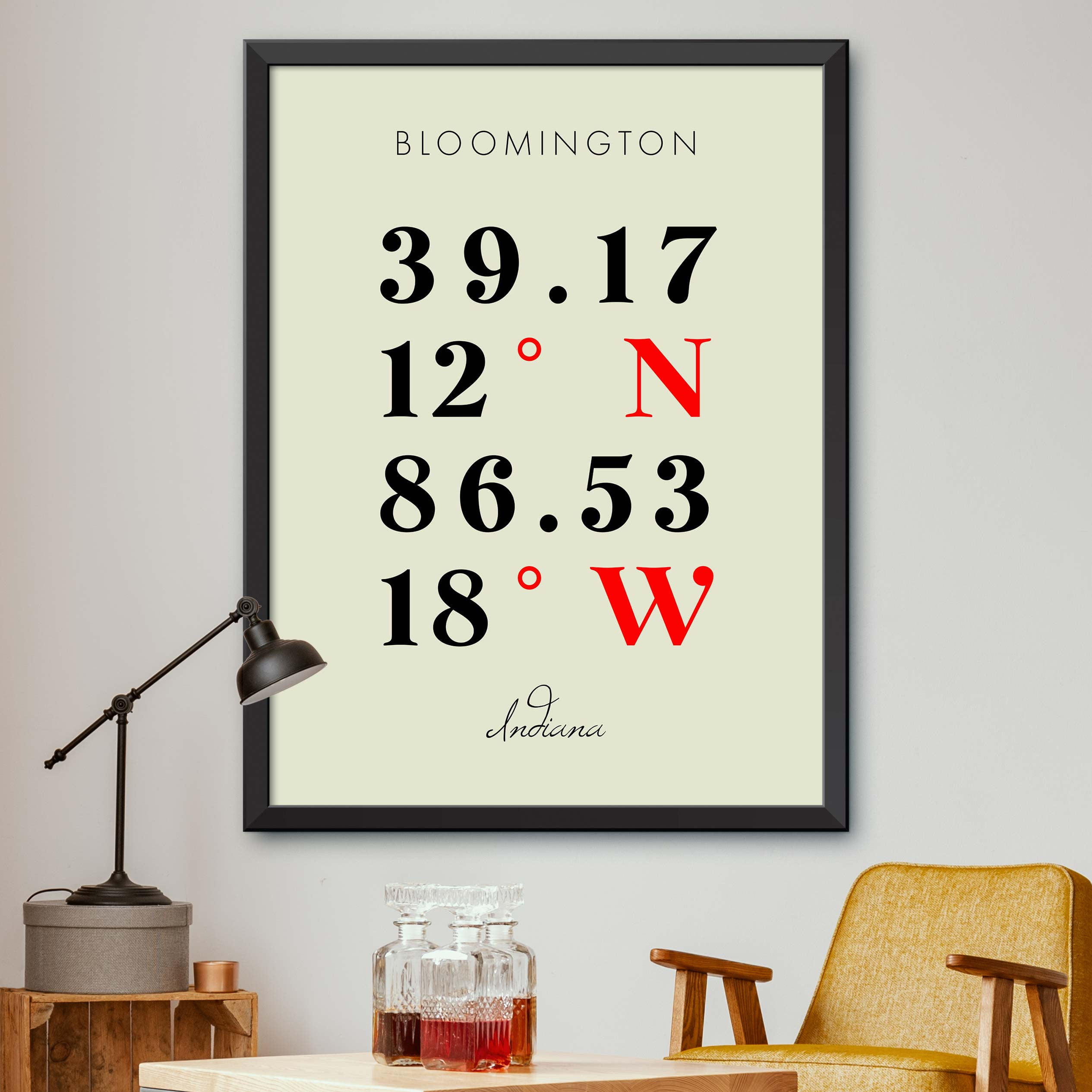 Map of Bloomington, Indiana, Multiline Coordinates Colored (24x36 ...