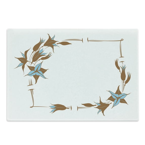 Brown and Blue Cutting Board, Floral Pattern with Lines Curves Botany ...
