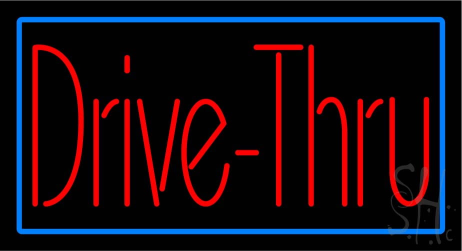 Red Drive Thru with Blue Border LED Neon Sign 13 x 24 - inches, Clear ...